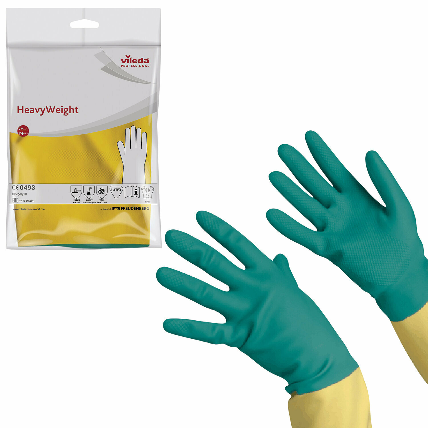 Перчатки хозяйственные Vileda латексные с напылением, особо прочные неопрен, размер М (120268)
