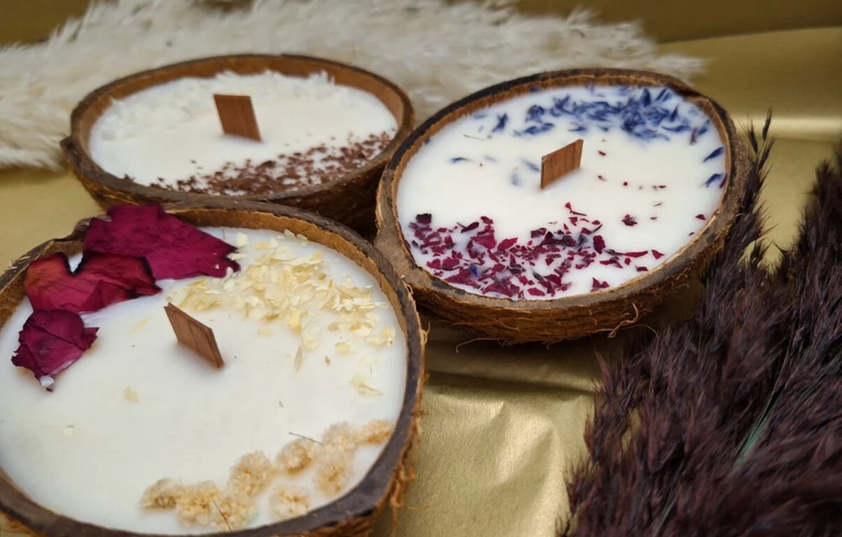 Свеча ароматическая , кокосовая, массажная , 100% кокосовый воск, аромат кокос