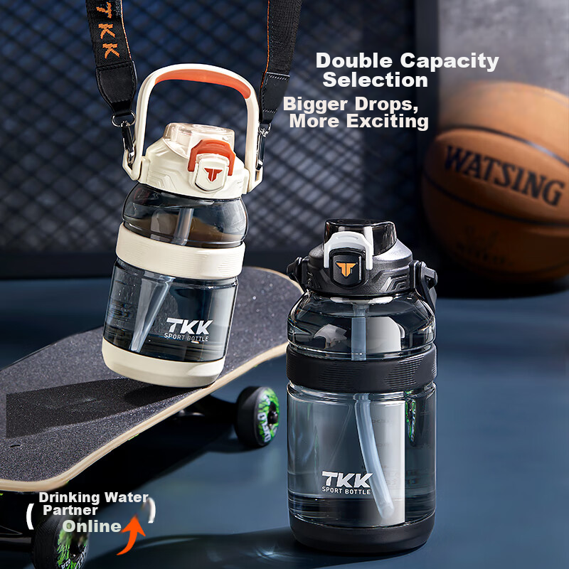 TKK Sports Water Bottle, Large Capacity, High-Volume Container, Tritan Material, Heat-Resistant, Food-Grade Plastic Cup, Large-Body Cup for Students
