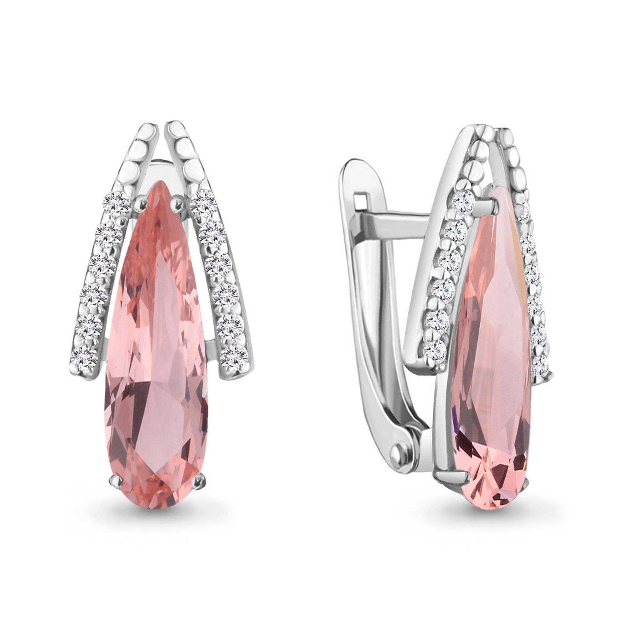 Серьги, серебро, 925 проба, родирование, фианит, морганит