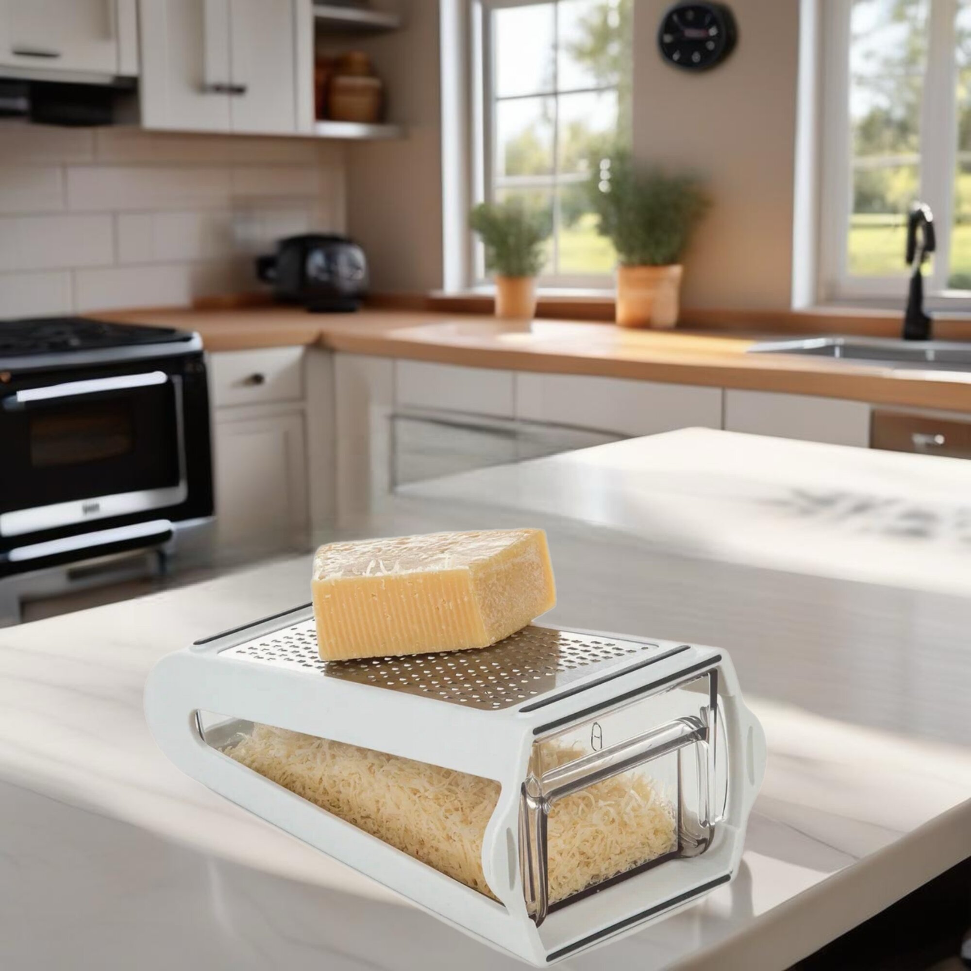 Двухсторонняя ручная терка с прозрачным контейнером, пластик/нержавеющая сталь