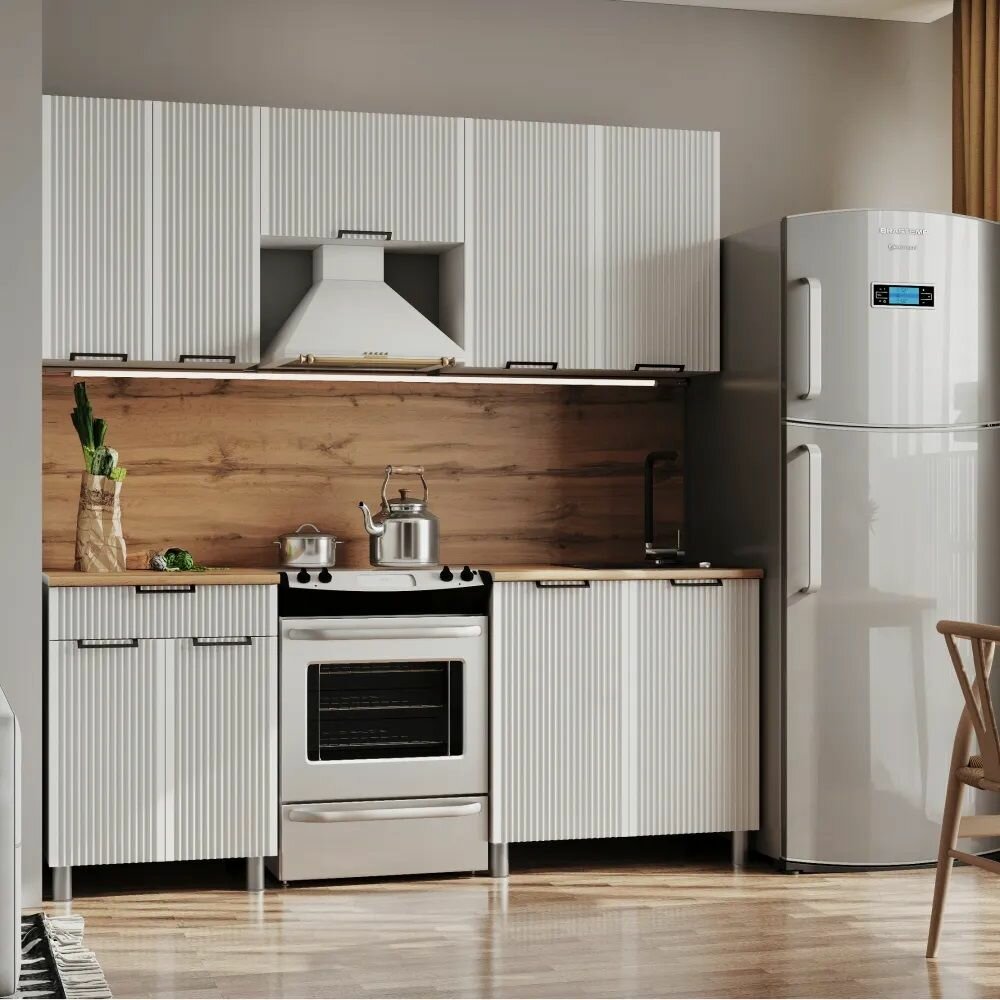 Кухня Кампео без столешницы 2 м Белый снег ЛДСП/МДФ с окапом 2000х430х2150 тэкс