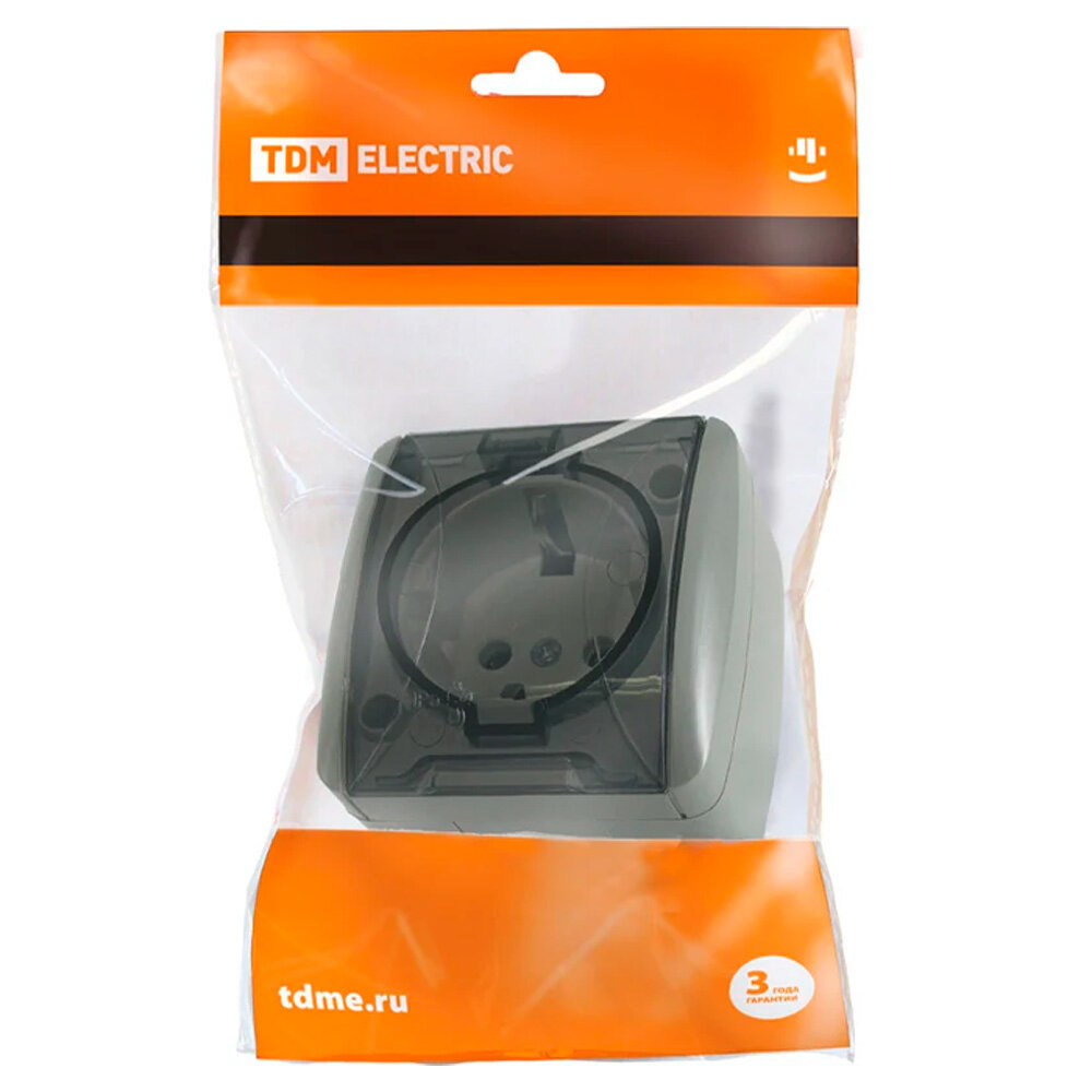 Розетка 2П+3 IP54 16А с прозрачной крышкой серая Селигер TDM {SQ1818-0107} 1 шт