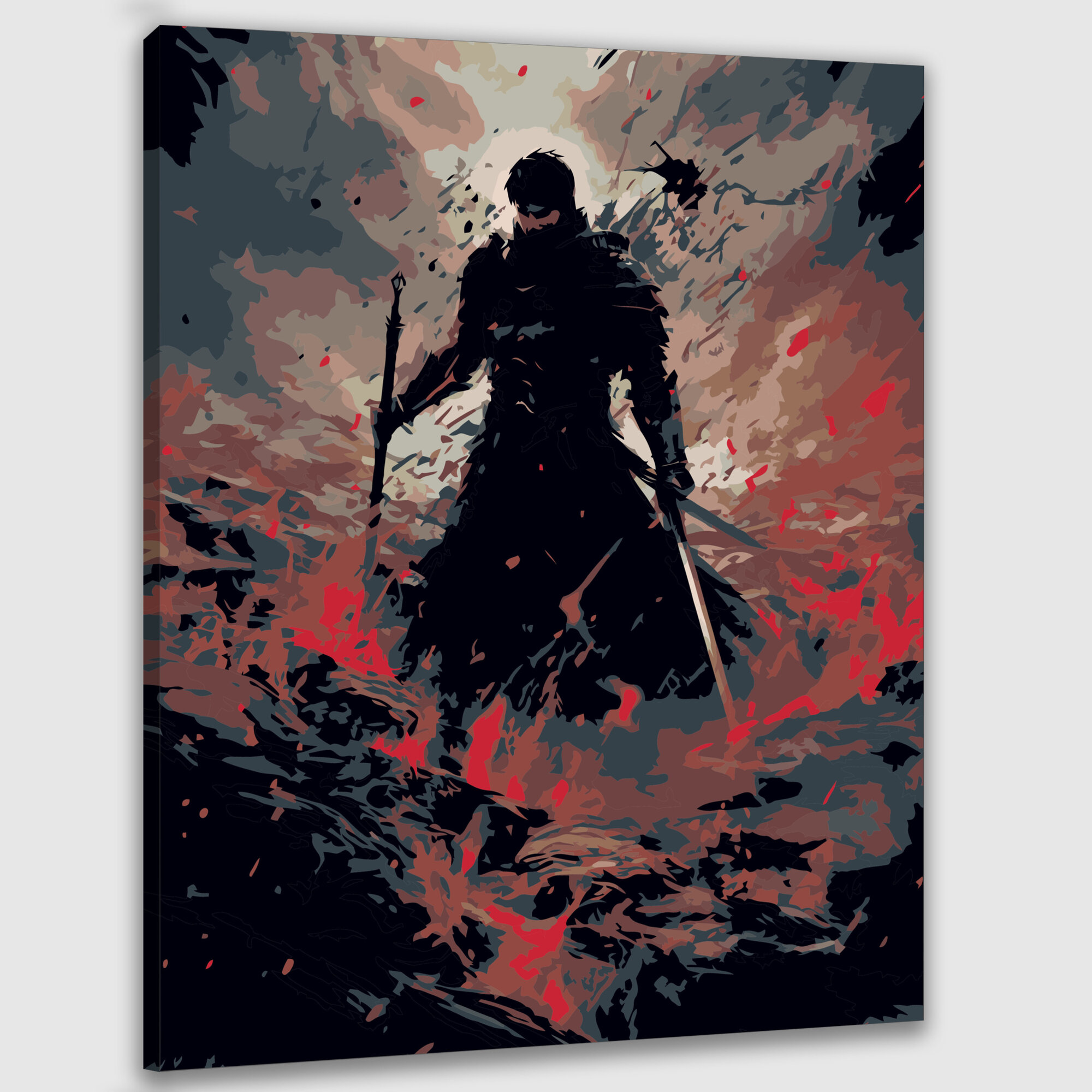 Картина по номерам 40x50 см, Гатс, меч, кровь, сражение, Берсерк, драматичное освещение, глубокие тени