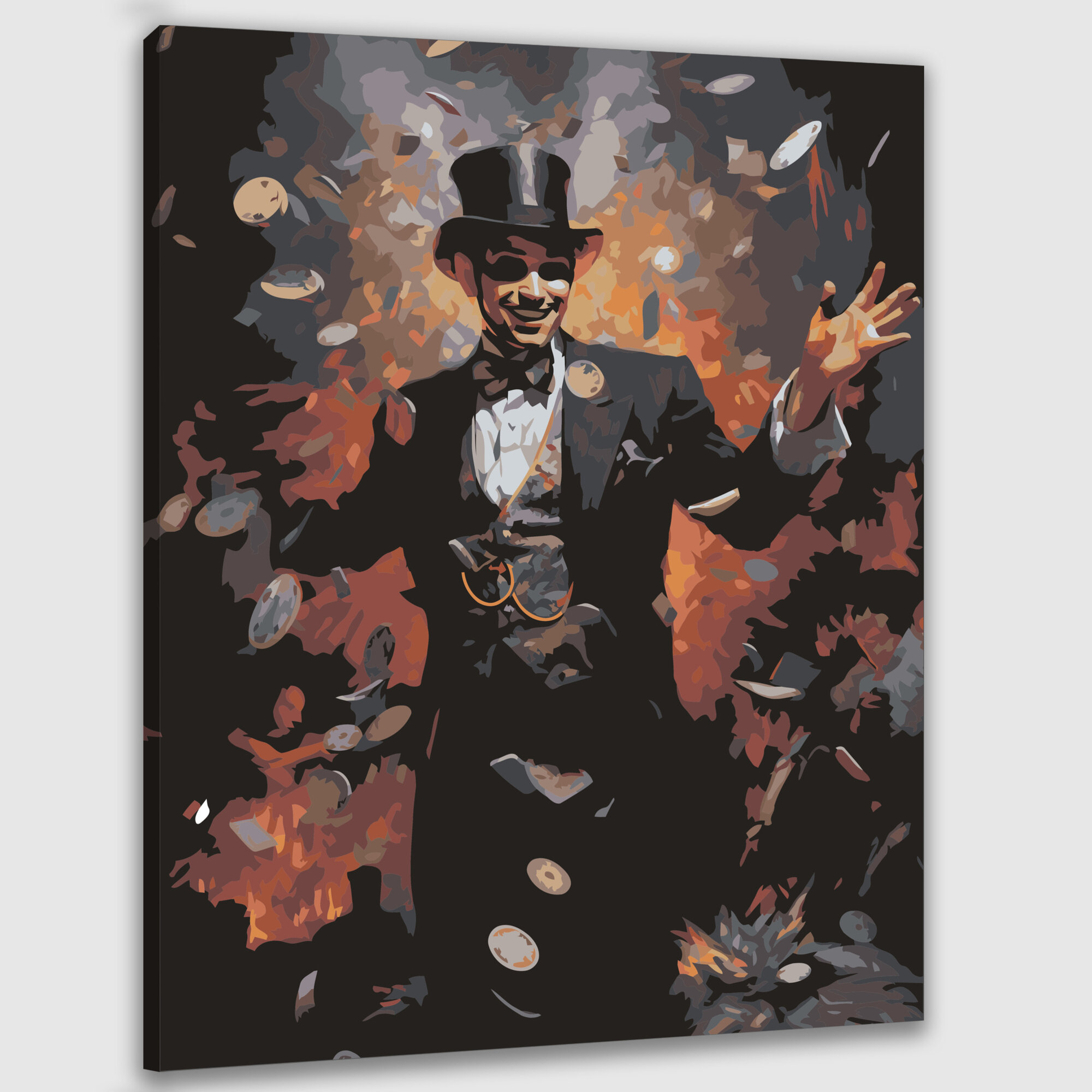 Картина по номерам 40x50 см, картина, масло, фокусник, трюк, монета, растворение, воздух, зрители, благоговейный страх