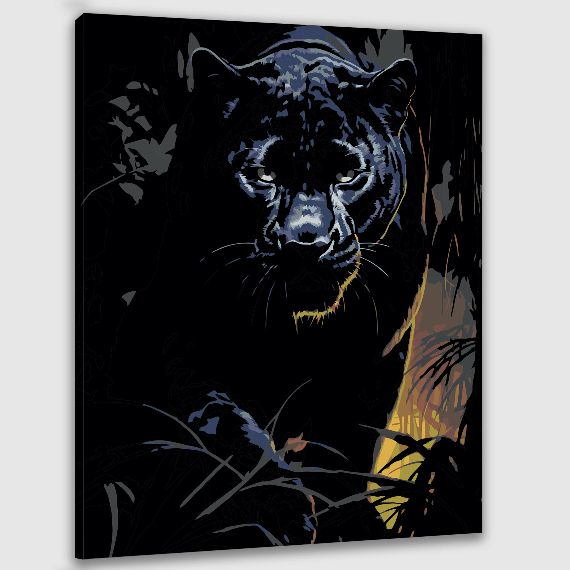 Картина по номерам 40x50 см, черная пантера, масляная картина, лунное сияние, гладкий мех, желтые глаза, сила