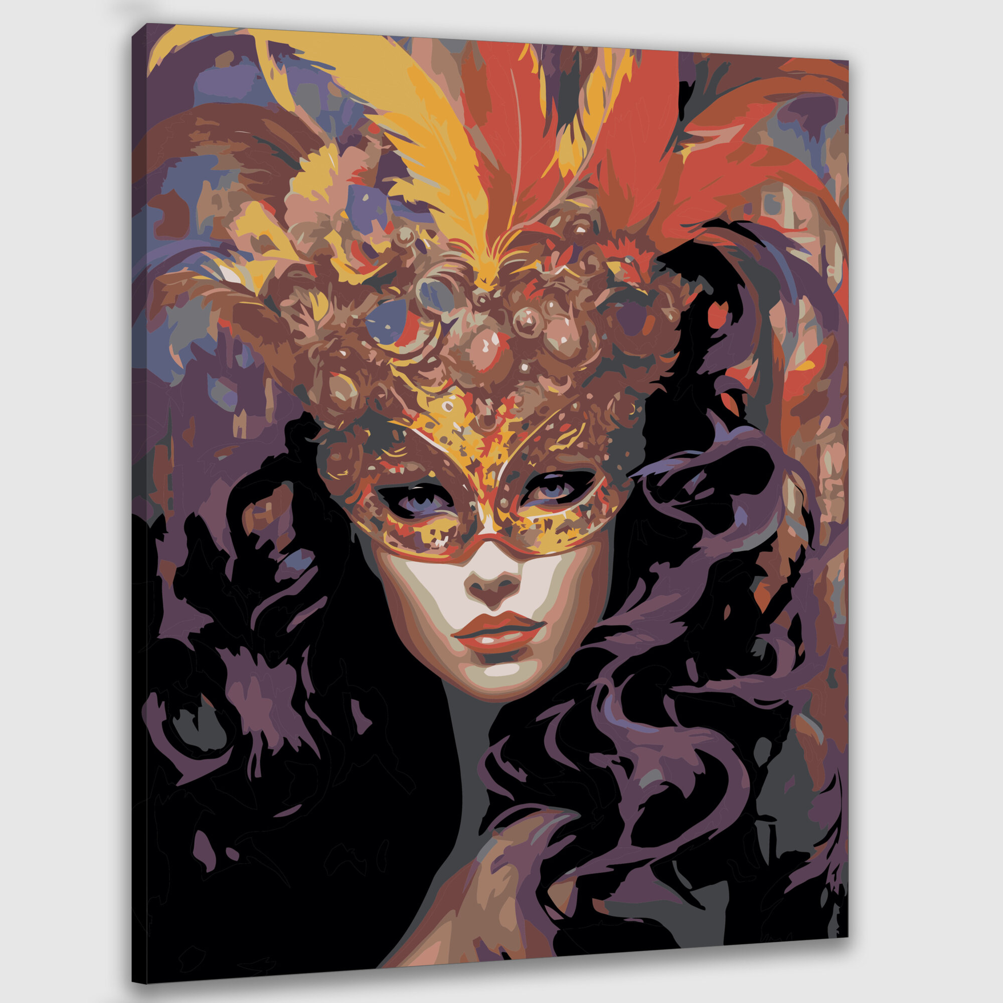 Картина по номерам 40x50 см, акриловая картина, женщина, венецианская маска, таинственные глаза, очарование, костюмы