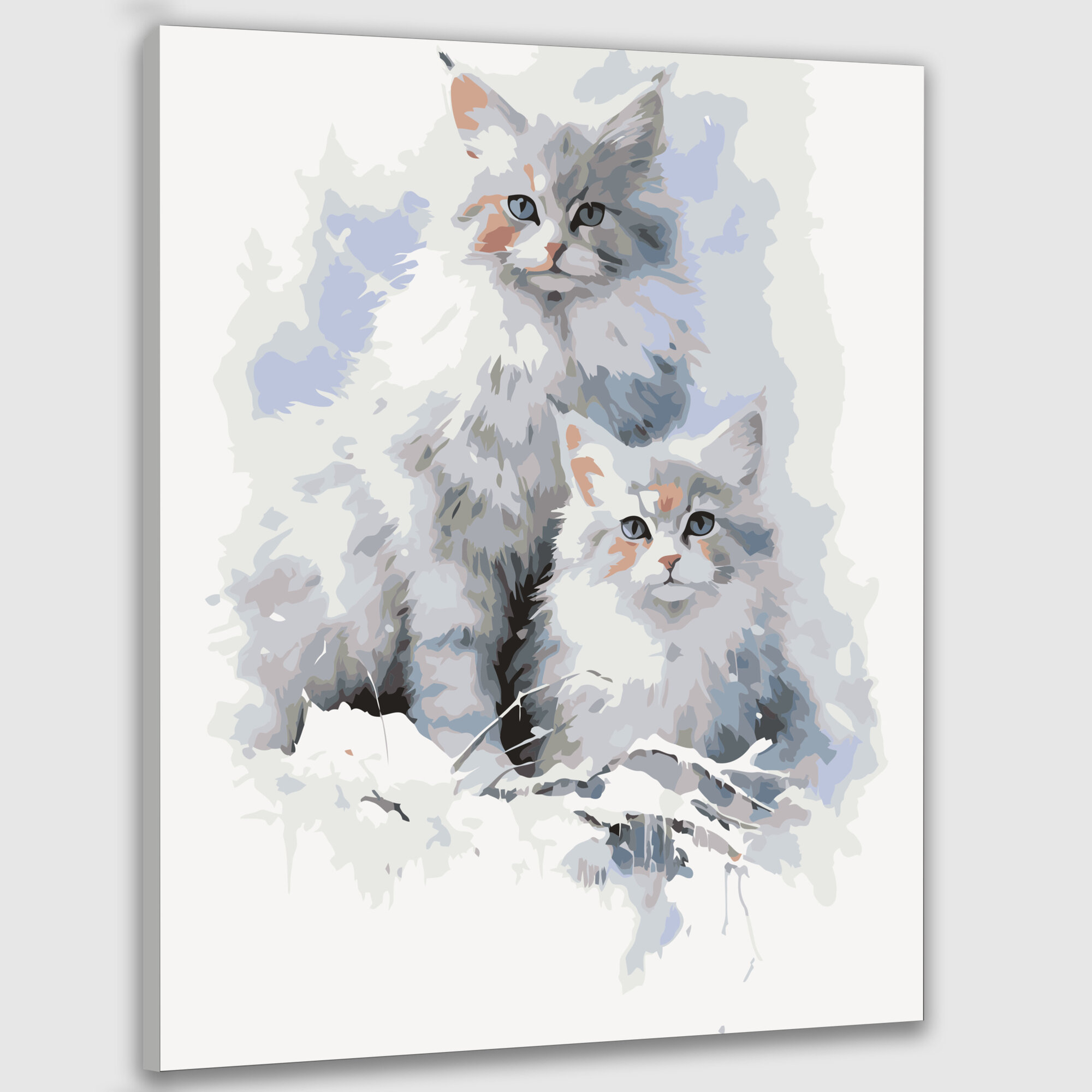 Картина по номерам 40x50 см, акварельная картина, голубые кошки, зимняя страна чудес, мягкие мазки кисти, серый
