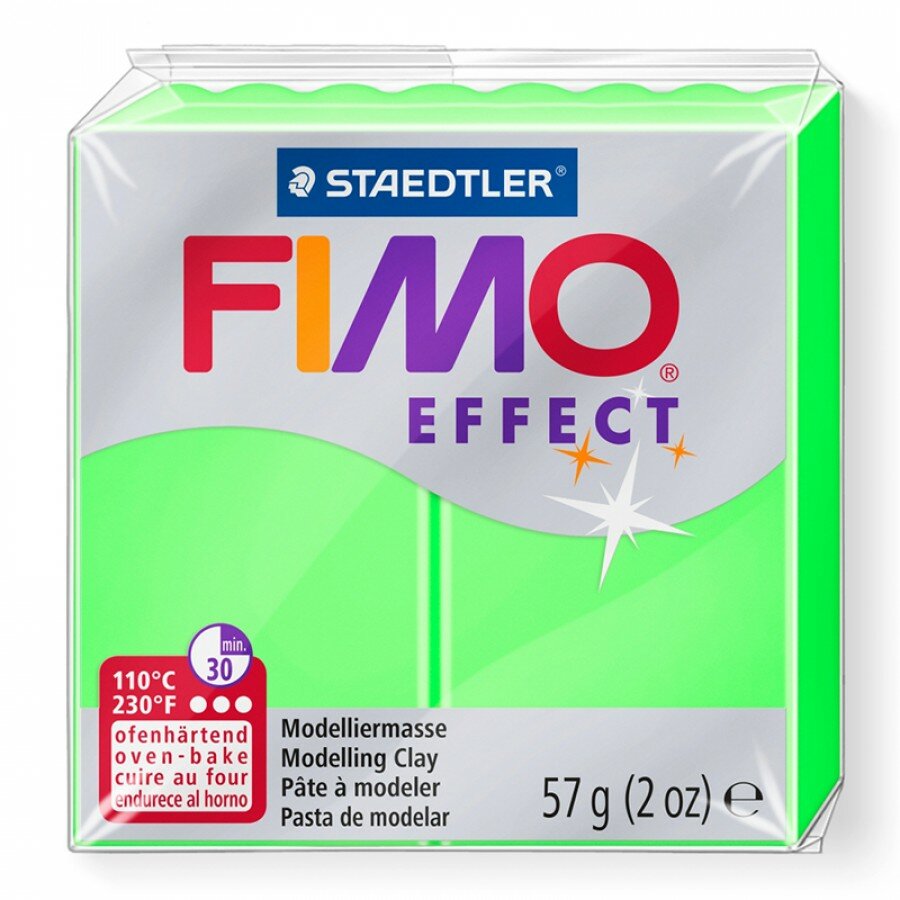Полимерная глина FIMO Neon Effect 55 х 55 х 15 мм зеленый FIMO 8010-501