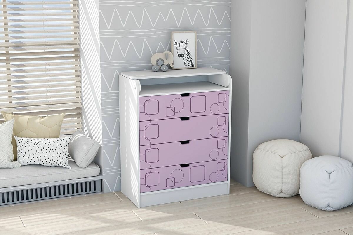 Комод раскладной Бриз МДФ Сирень и Белый квадрат, ширина 80 см, с ящиками, в спальню, в гостиную