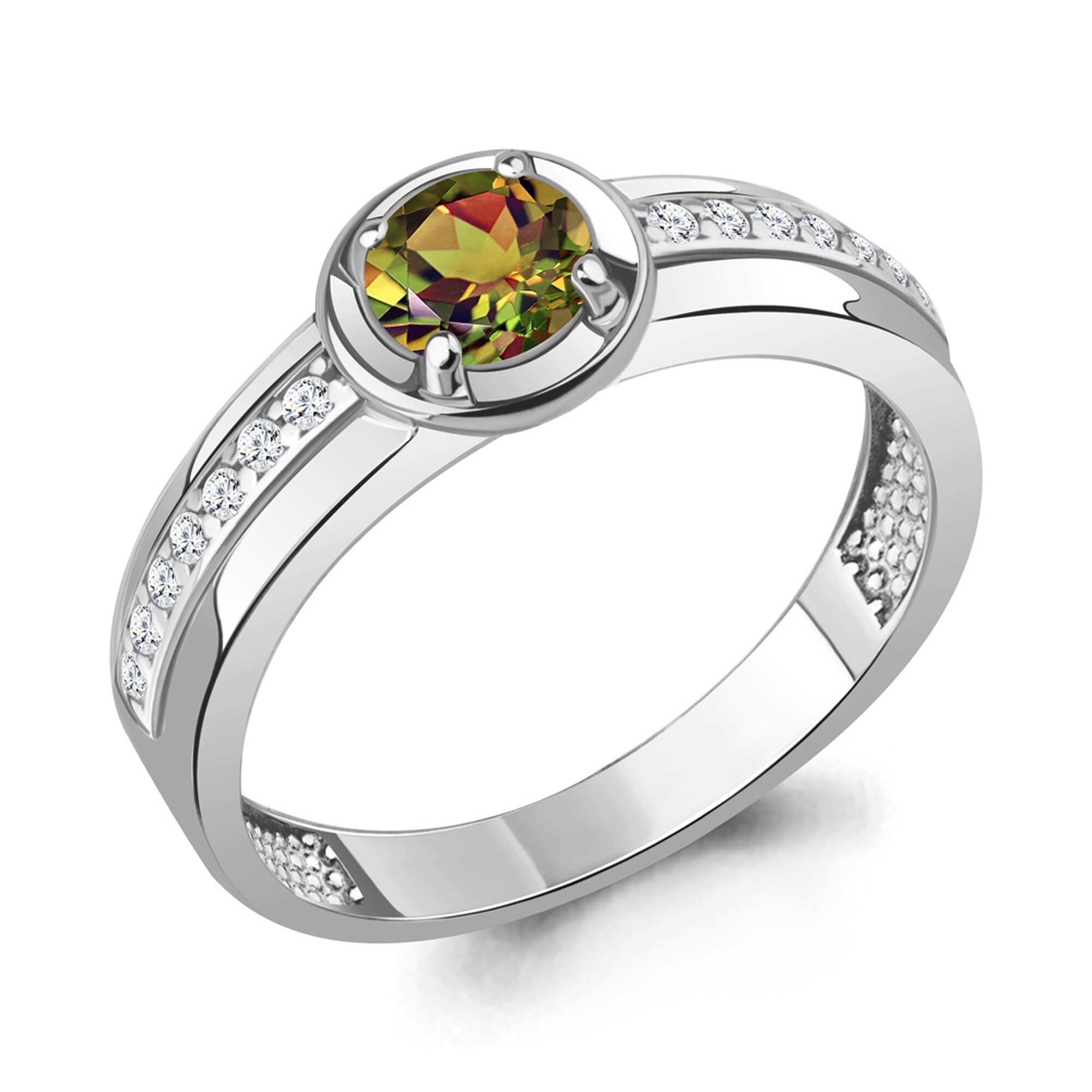 Кольцо, серебро, 925 проба, родирование, султанит, фианит