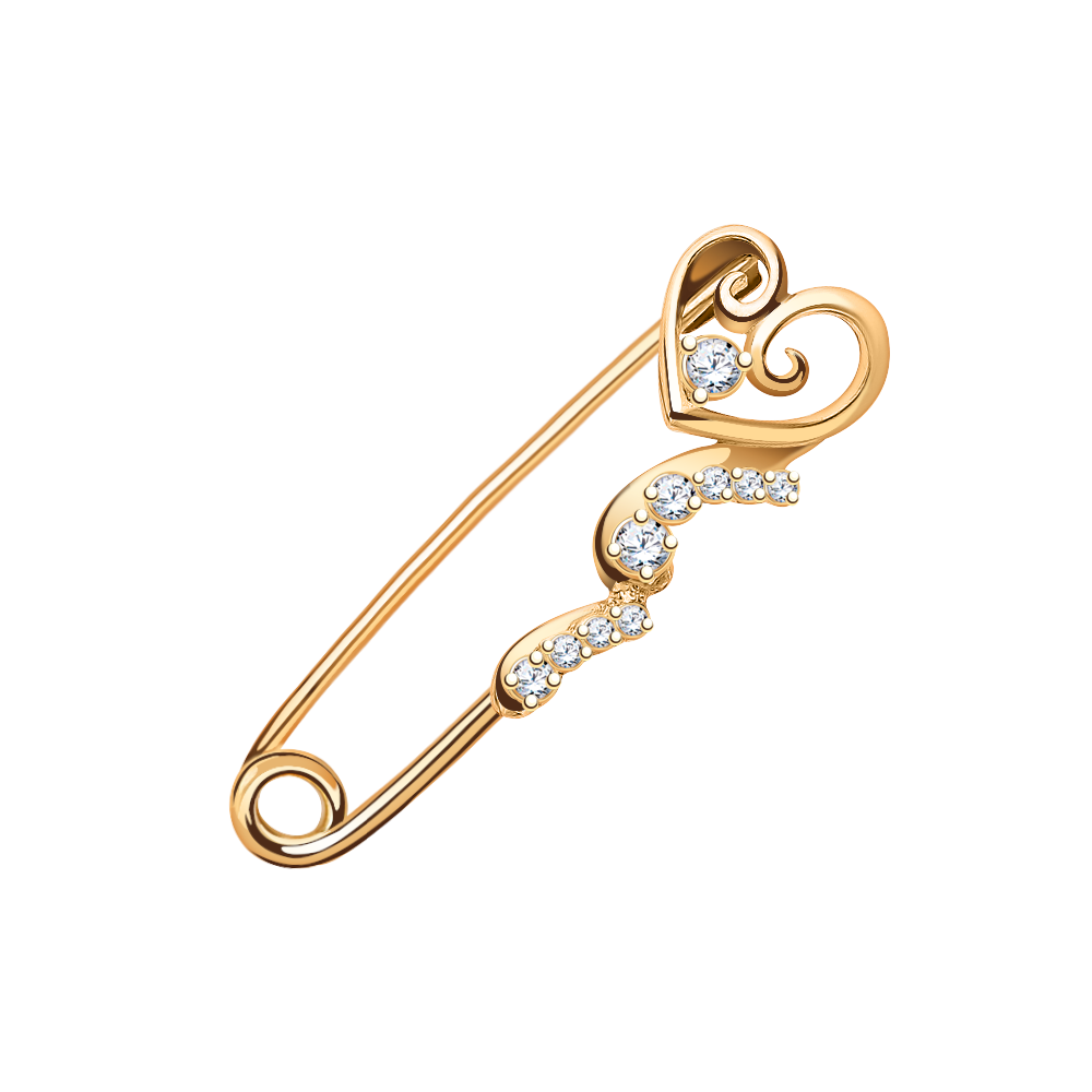 Брошь, красное золото, 585 проба, родирование, фианит