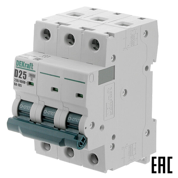 Автоматический выключатель на Din-рейку DEKraft ВА105-3P-025А-D 13227DEK D25А/3п/10кА