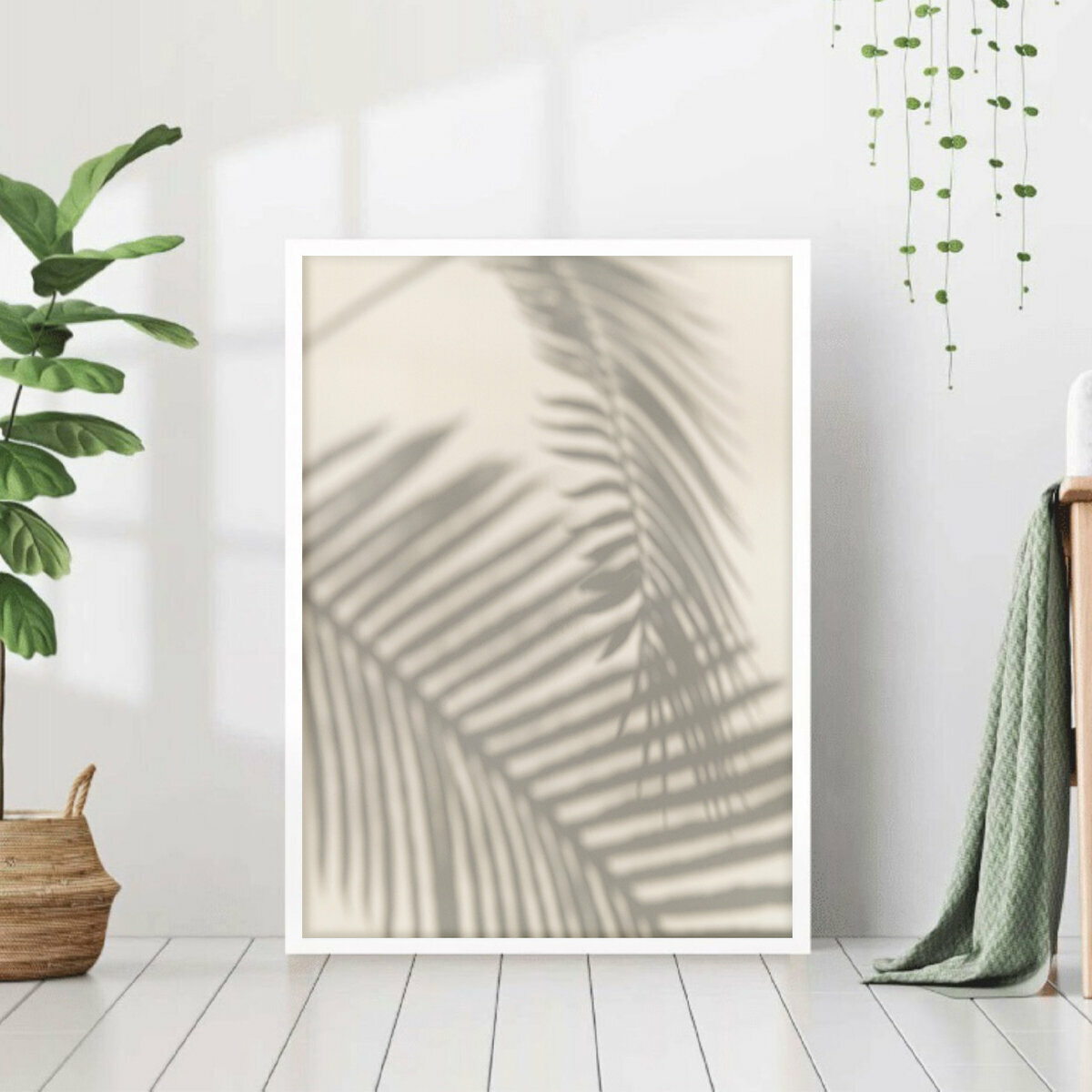 Постер "Ветки пальмы тени" в белой рамке 50x70 см для интерьера на стену