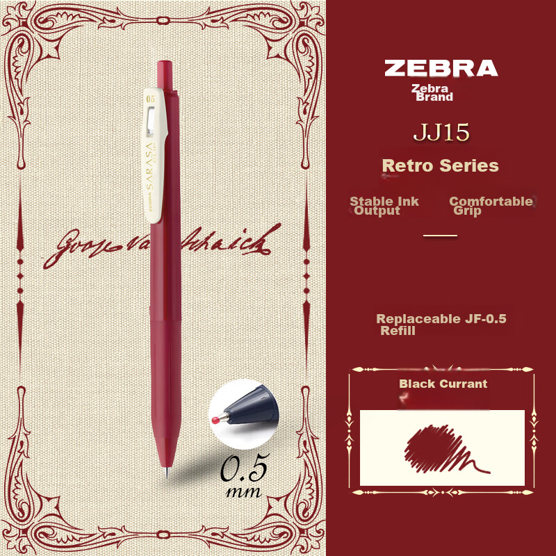 ZEBRA JJ15-V New Vintage Color Gel Pen, 0.5mm, Click-Type Signature Pen, Bullet Tip, Student Planner Pen, Marker Pen, Black And Blue