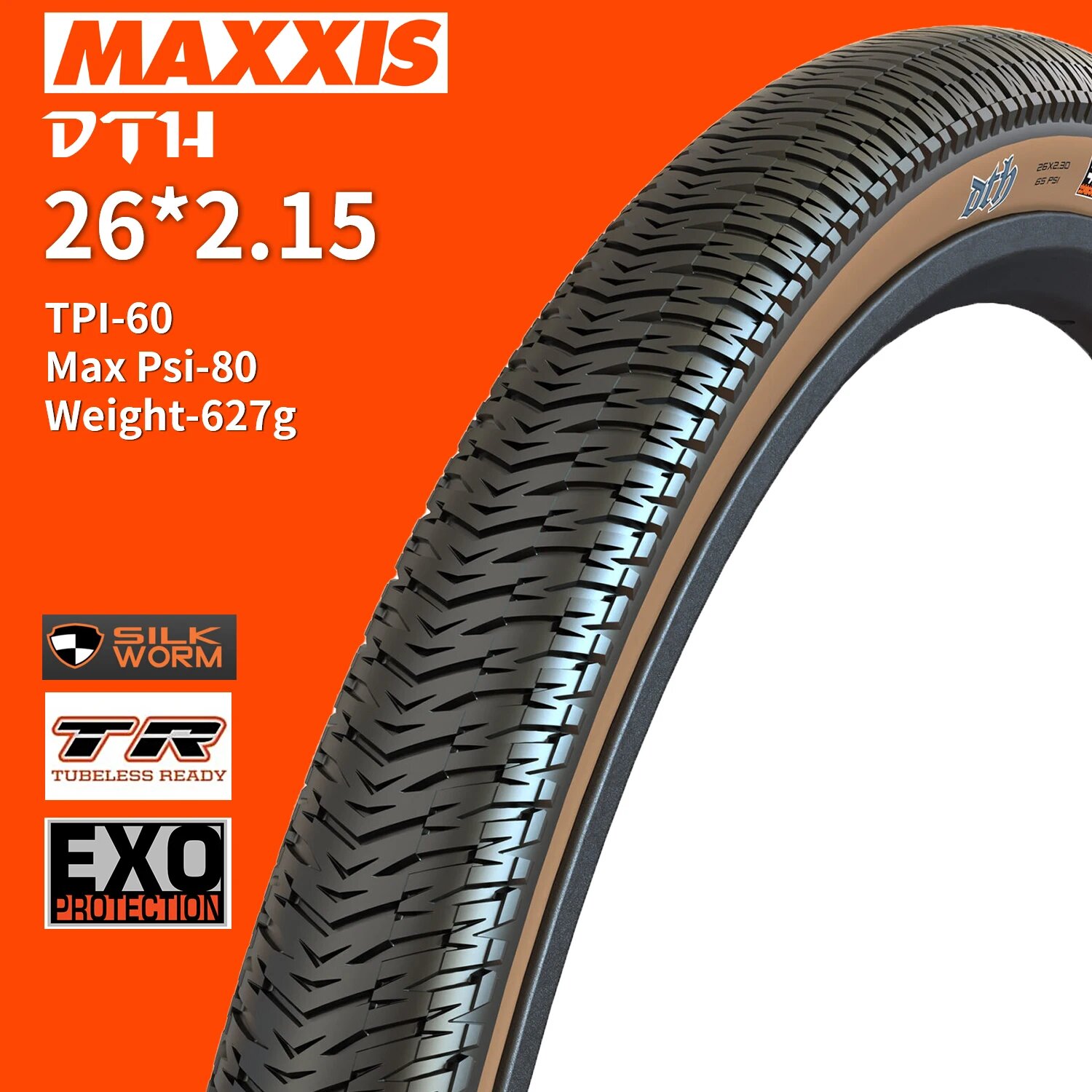 MAXXIS DTH велосипедная шина 26 дюймов 26-2.15 Black-Brown