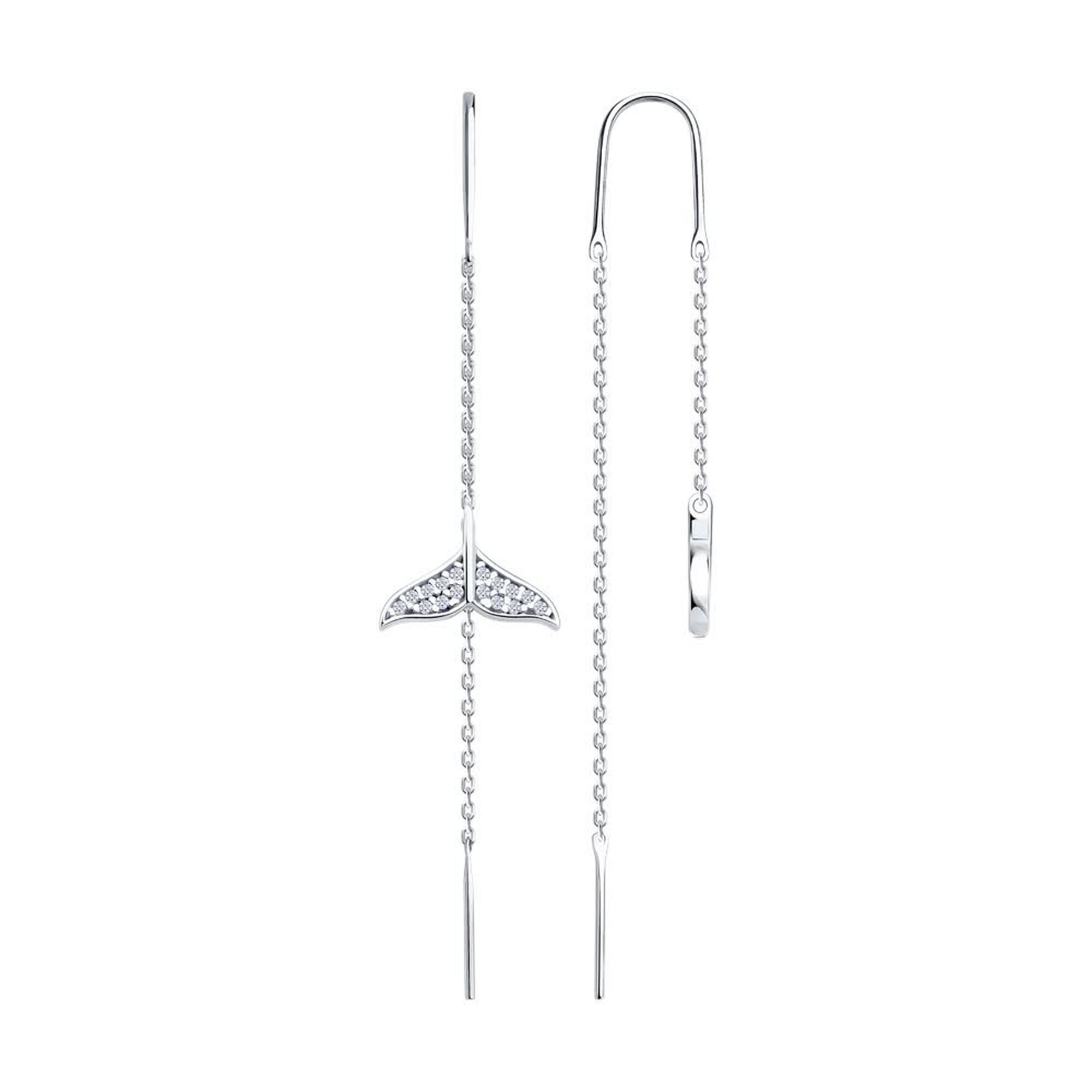 Серьги цепочки Diamant online, серебро, 925 проба, родирование, фианит