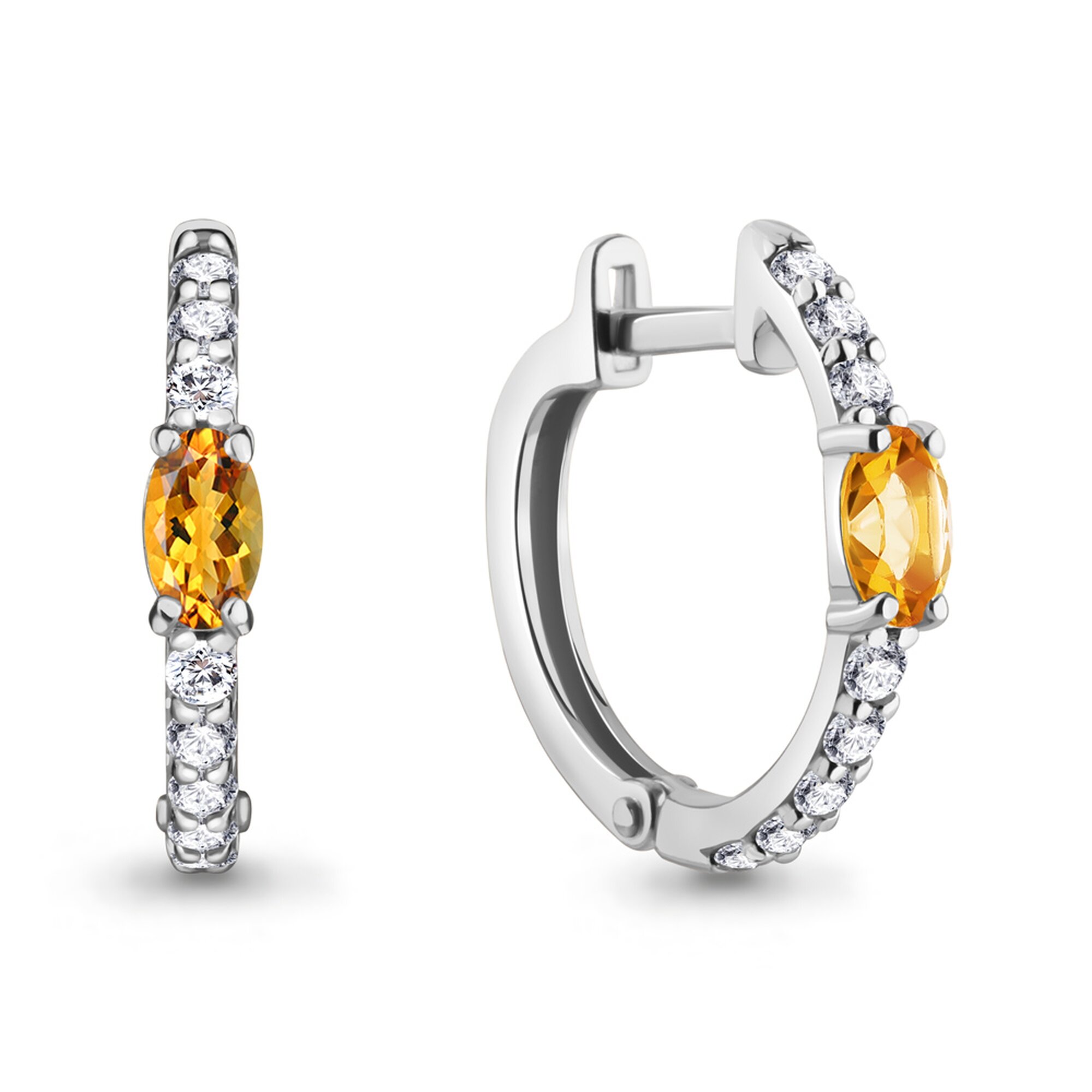 Серьги, серебро, 925 проба, родирование, фианит, цитрин