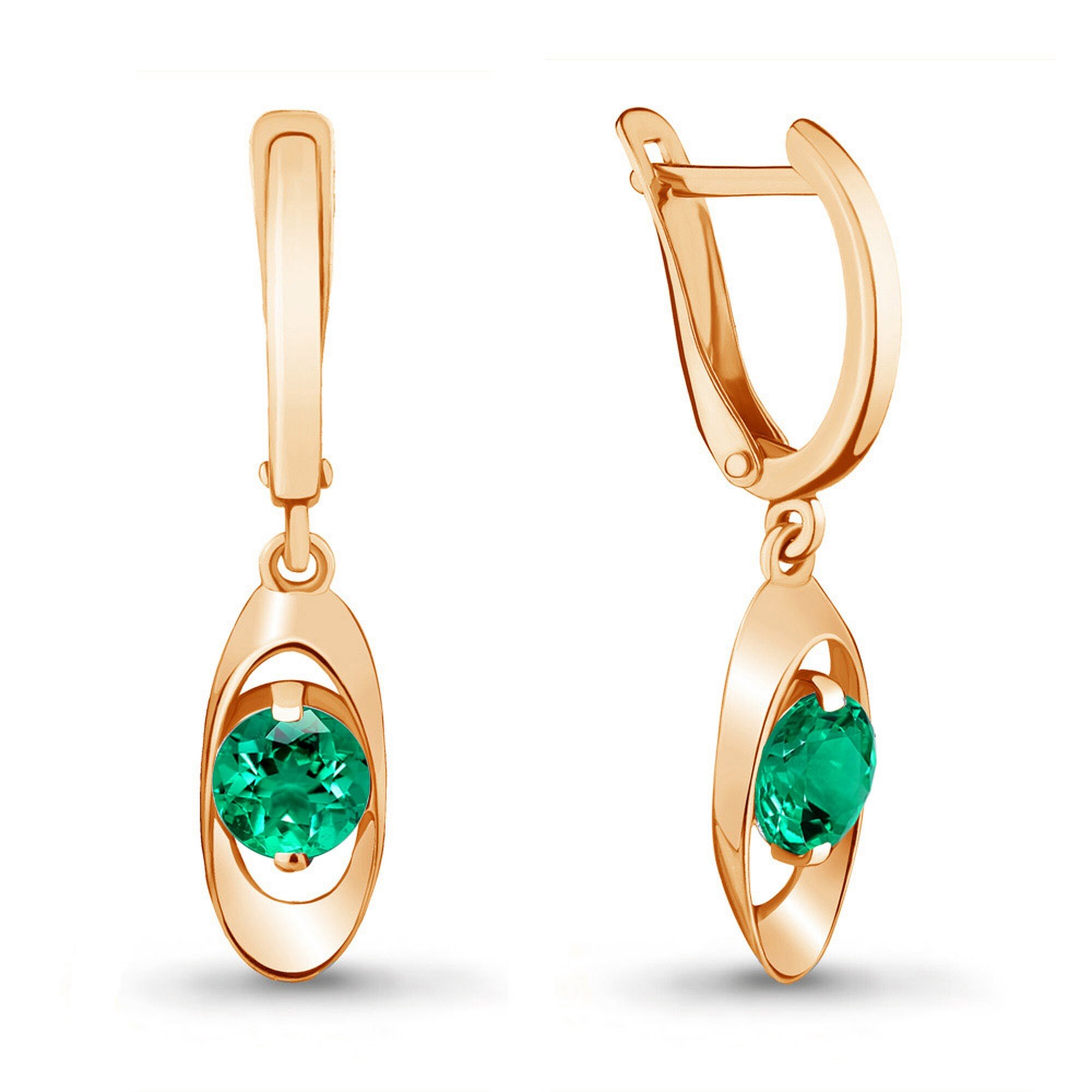 Серьги, серебро, 925 проба, золочение, изумруд синтетический