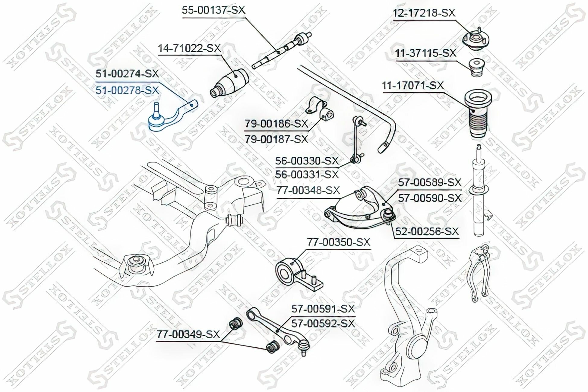 Рулевой наконечник правый для Мазда 6, Вольво 340-360 51-00278-SX STELLOX