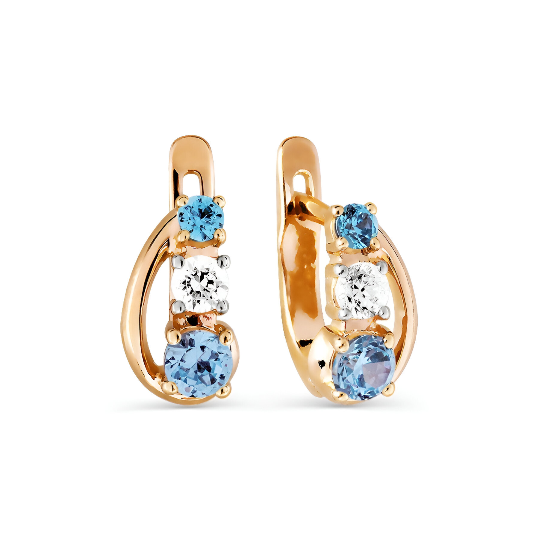 Серьги двусторонние, красное золото, 585 проба, фианит