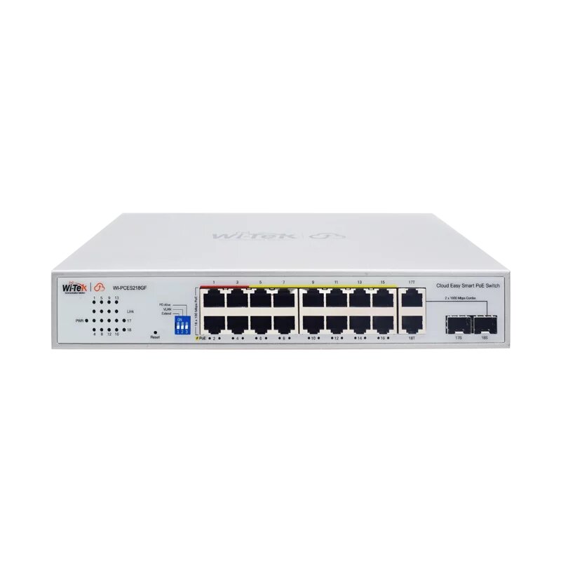 WI-PCES218GF, настраиваемый PoE 250Вт, 16FE PoE + 2 Combo GE/SFP, Easy Smart