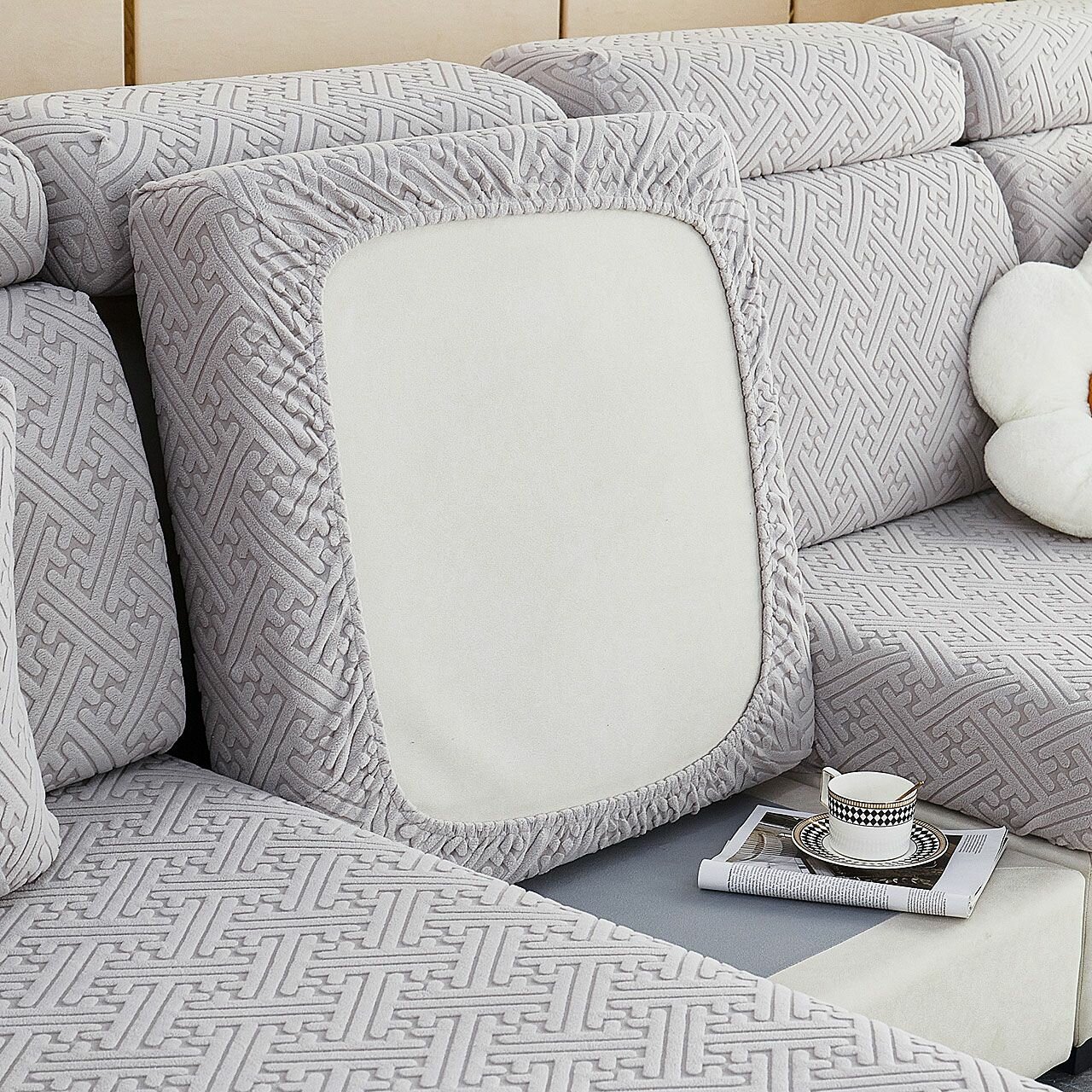 Флисовый чехол для дивана polar fleece Эластичный протектор мебели,165,85, светло-серый