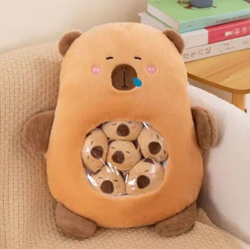 Мягкая игрушка "Капибара с малышами", плюшевая, 45см, коричневый.