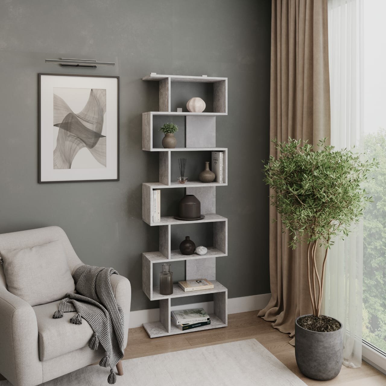 Стеллаж "НордМебель", универсальный, ЛДСП, Бетон, нагрузка на полку 6 кг