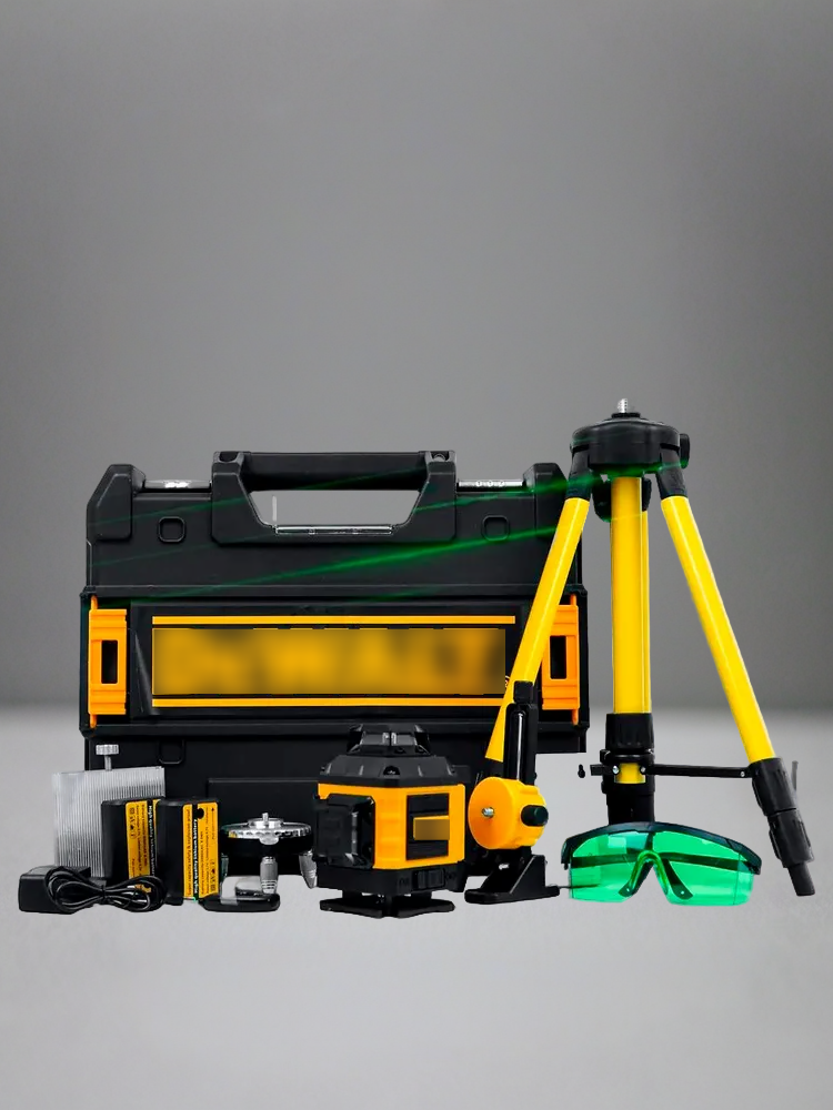 Строительный лазерный уровень нивелир зеленый луч, 16 линий 4D технология, в кейсе