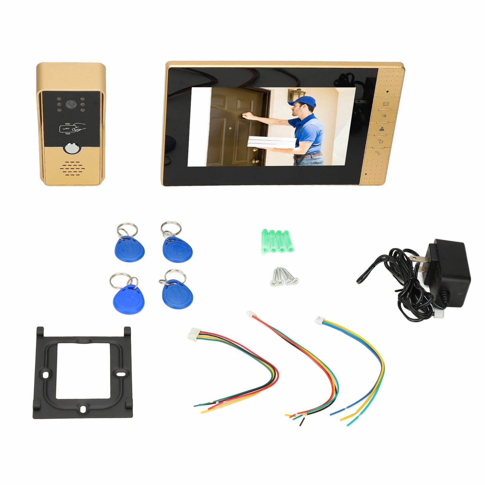 Видеодомофон с 7" HD-дисплеем, ночное видение, дверной звонок, 100 240 В