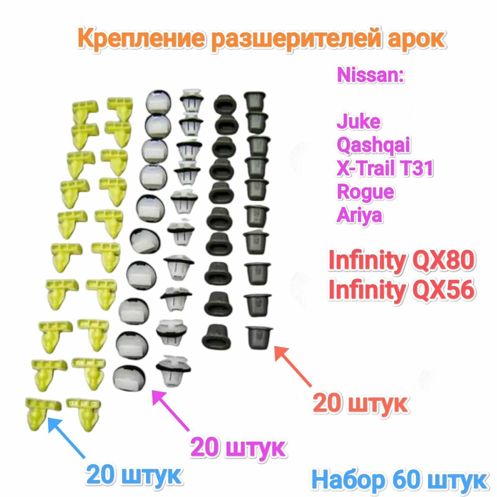 Клипсы крепления разшерителей арок на Nissan Qashqai