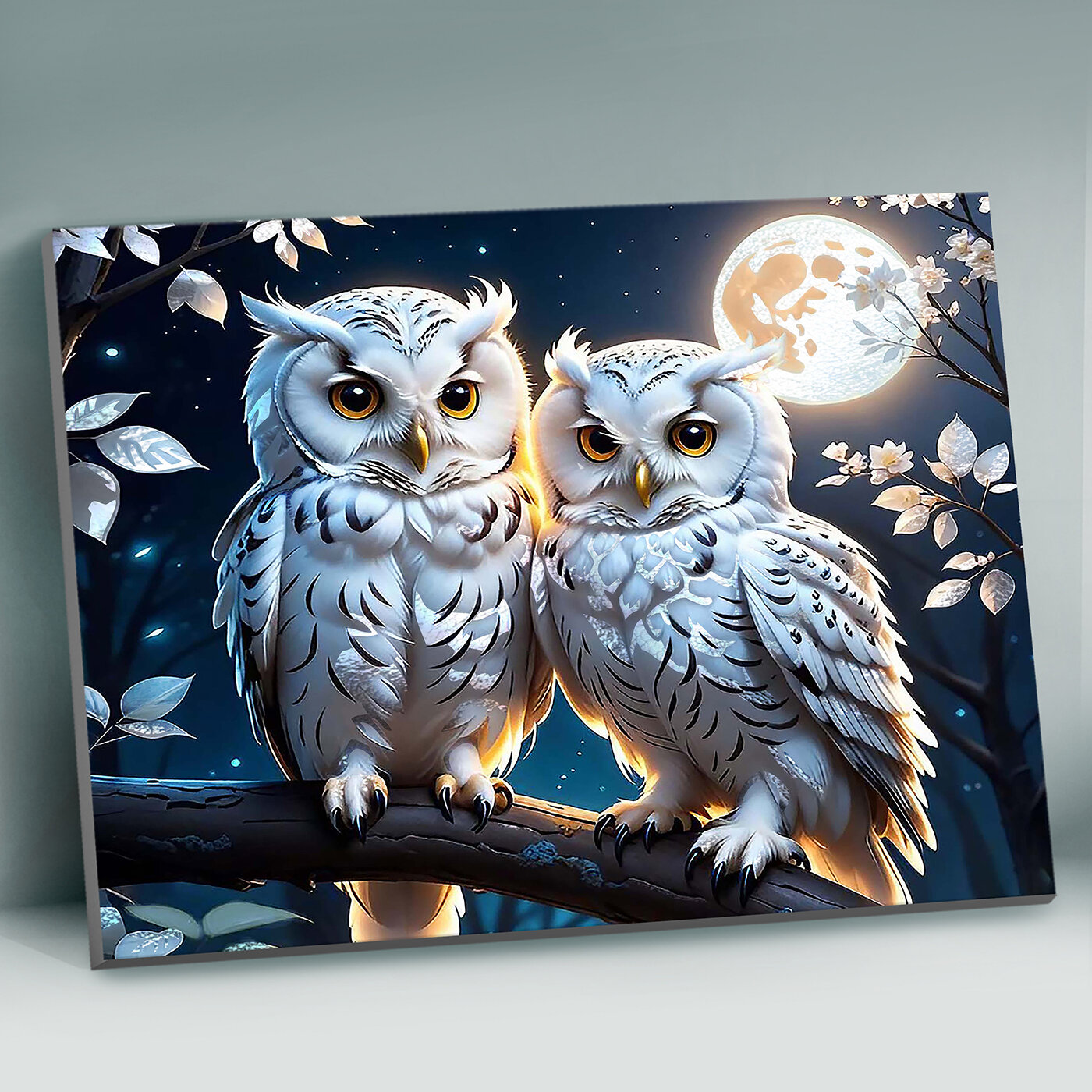 Картина по номерам 40х50см с поталью платина Совиная пара Флюид QHR0002