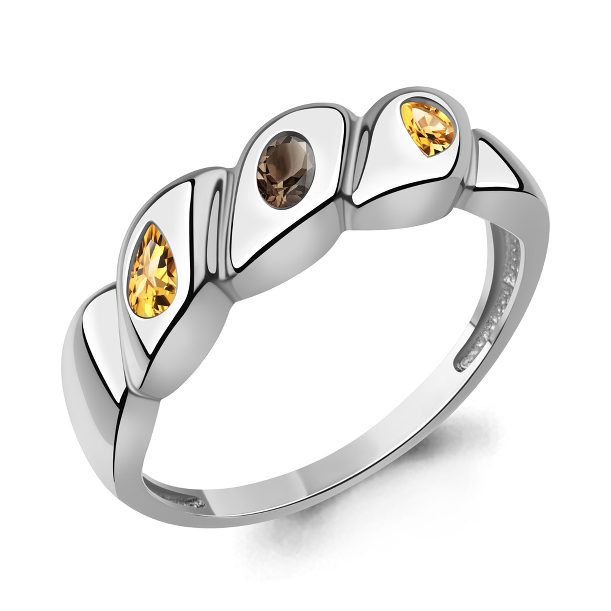 Кольцо, серебро, 925 проба, родирование, кварц, цитрин