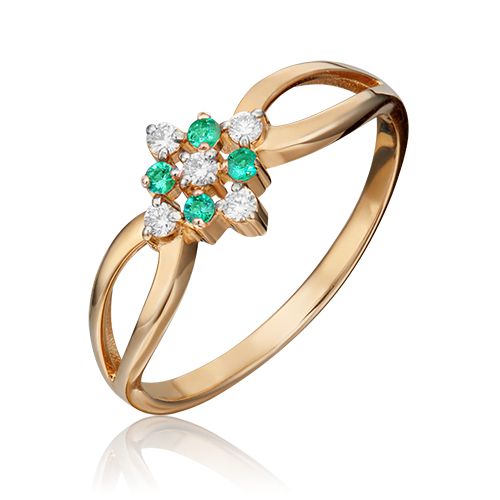 Кольцо, красное золото, 585 проба, изумруд, бриллиант