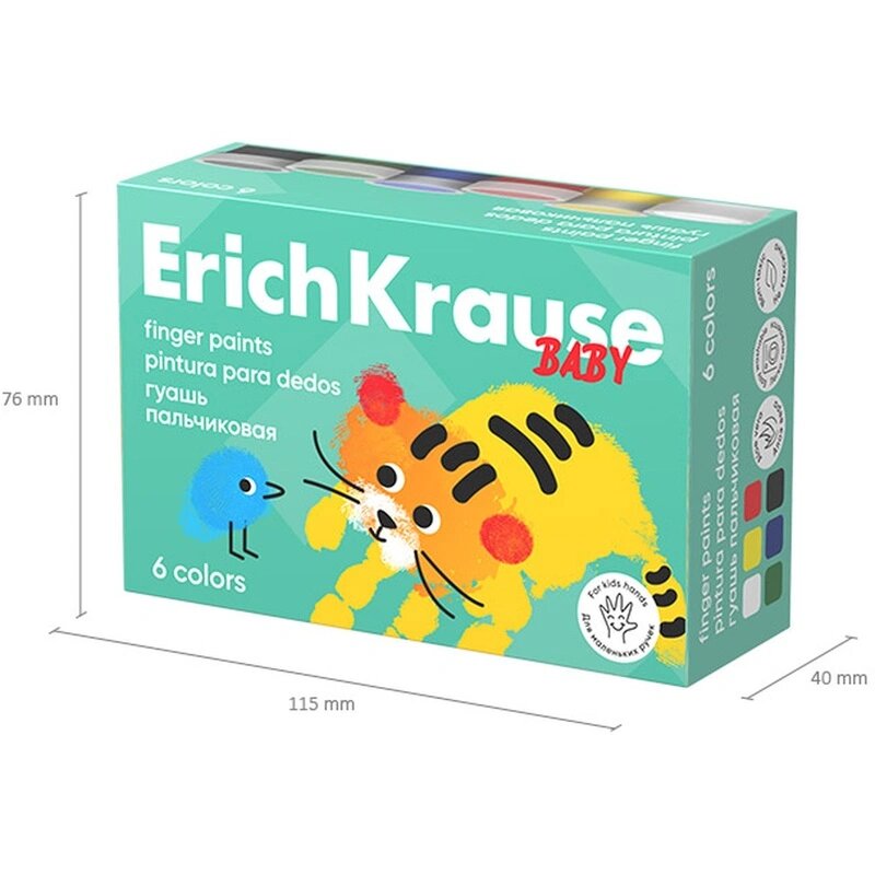 Гуашь пальчиковая ErichKrause Baby с Алоэ Вера,6цв по 20мл 61399 набор