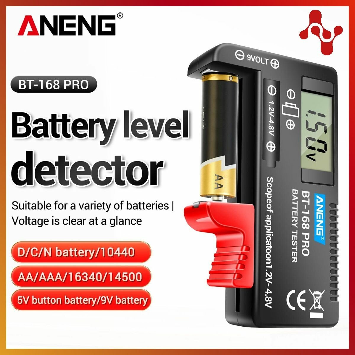 ANENG BT-168 PRO Цифровой измерительный прибор емкости аккумулятора 9V 1.5V Испытание батареи
