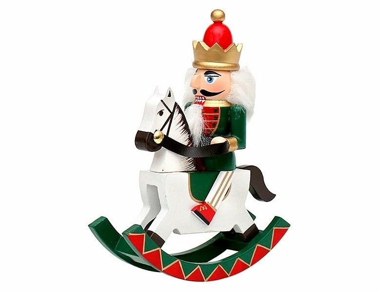 Декоративная фигурка щелкунчик - всадник на белом коне, дерево, зелёный, 15 см, Sigro 52-1402-3