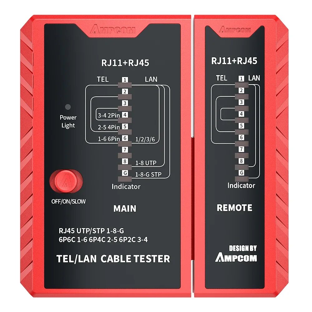 Тестер сетевого кабеля AMPCOM, кабель RJ45, инструмент для тестирования телефонных проводов LAN, сетевой инструмент, ремонт Ethernet для RJ45/RJ11/CAT6/CAT7/CAT8