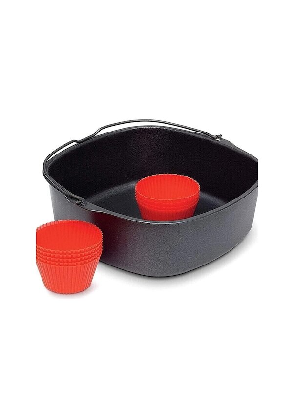 Аксессуары для воздушной фритюрницы 8 дюймов (22 см): квадратная выпечная корзина, пироговой бочонок, 9 формочек, серый, красный, материал чугун, вес 400 г