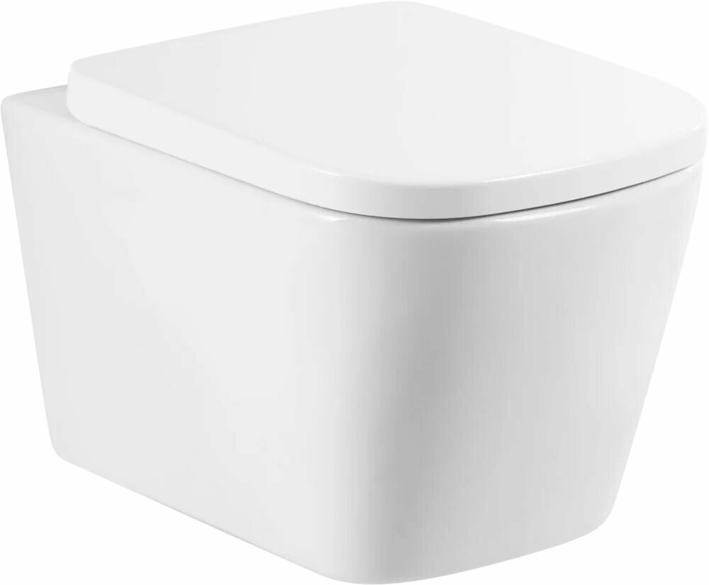Унитаз подвесной BelBagno Albano BB120CHR с микролифтом, безободковый, без бачка, антивсплеск, фарфоровый, белый, глянцевый, прямоугольный, сиденье для унитаза в комплекте