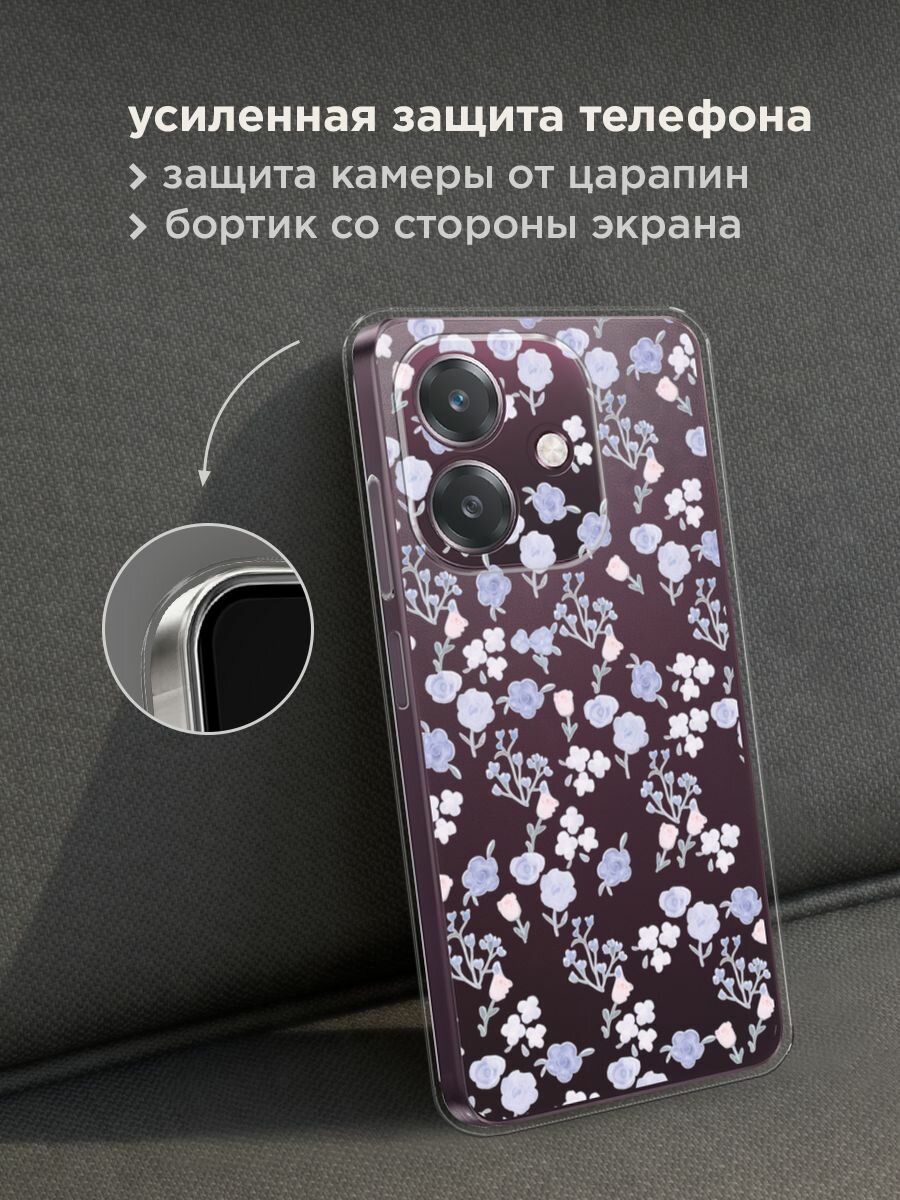 Чехол на Oppo A3/A3x / Оппо А3/A3x с принтом "Сиреневые розы паттерн", прозрачный — фото 1