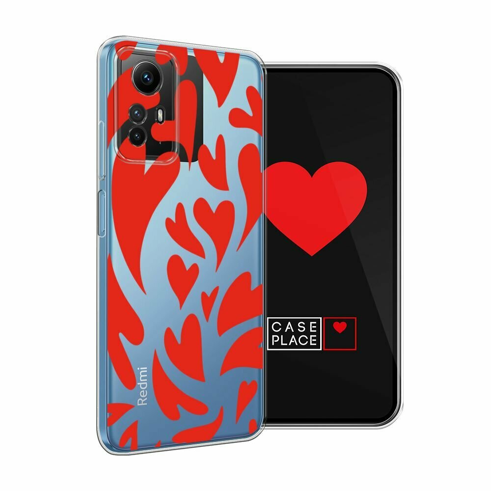 Чехол на Xiaomi Redmi Note 12S / Сяоми Редми Ноут 12S с принтом "Crazy hearts 2 - 14 февраля", прозрачный — фото 1