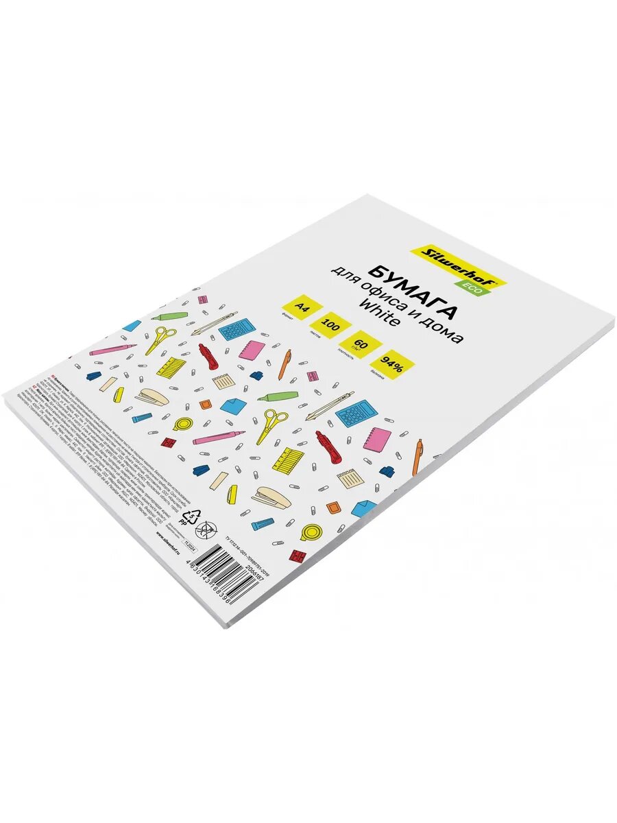 Бумага ECO A4/60г/м2/100л./белый CIE94% общего назначения