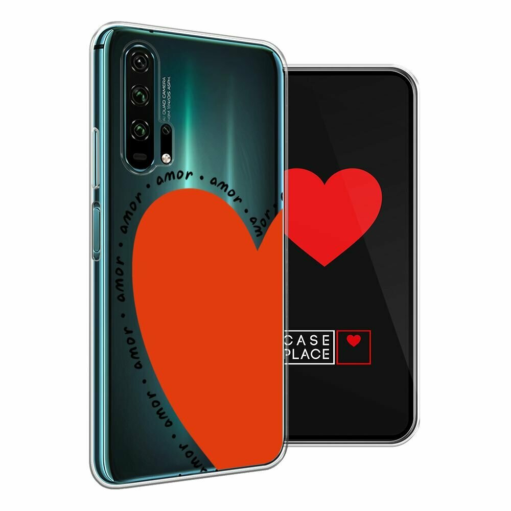 Чехол на Honor 20 Pro / Хонор 20 Про с принтом "amor heart 2 - 14 февраля", прозрачный — фото 1