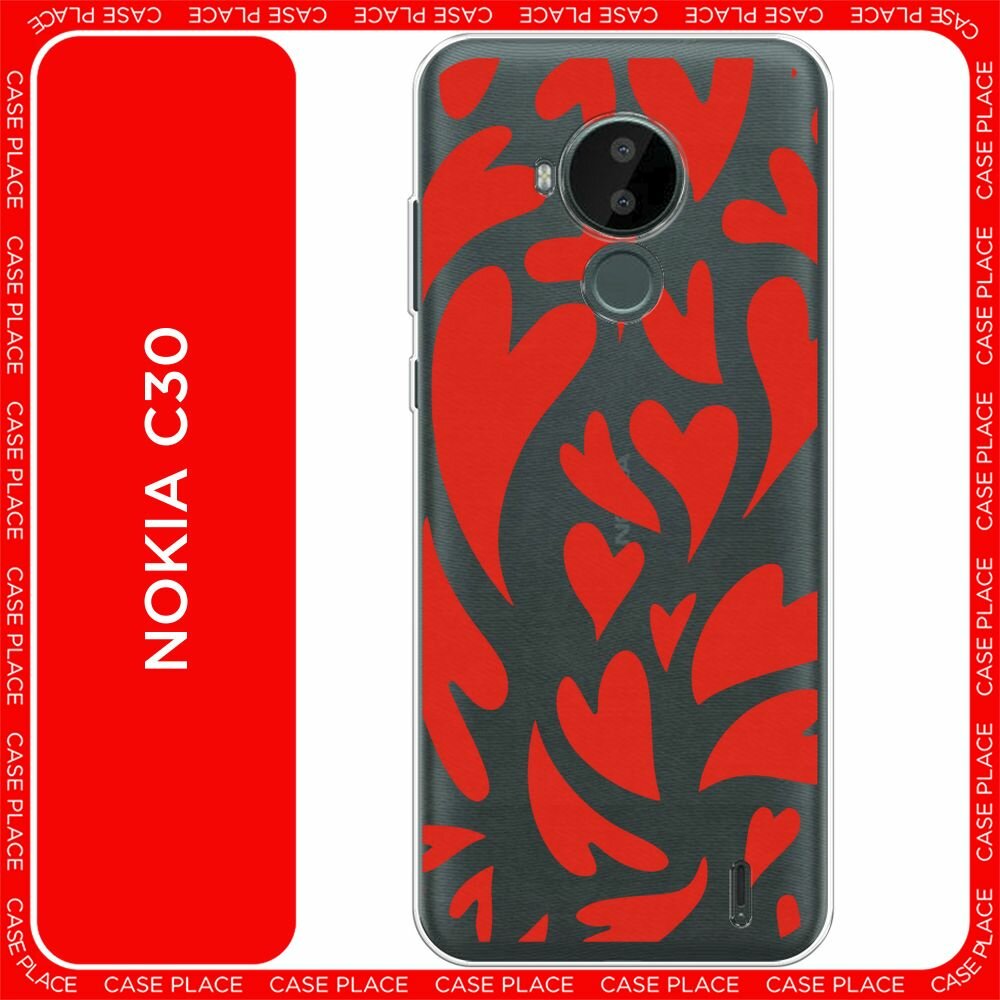 Чехол на Nokia C30 / Нокия C30 с принтом "Crazy hearts 2 - 14 февраля", прозрачный