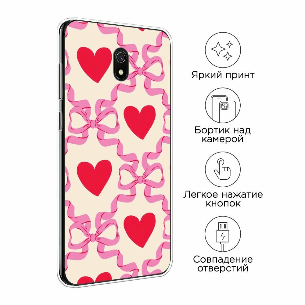 Чехол на Xiaomi Redmi 8A / Сяоми Редми 8А с принтом "Hearts and ribbons 1 - 14 февраля" — фото 1