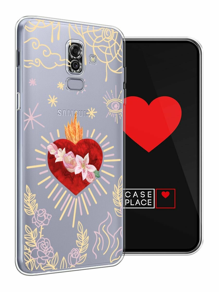 Чехол на Samsung Galaxy J8 / Самсунг Галакси Джей 8 с принтом "Сердце в цветах", прозрачный — фото 1