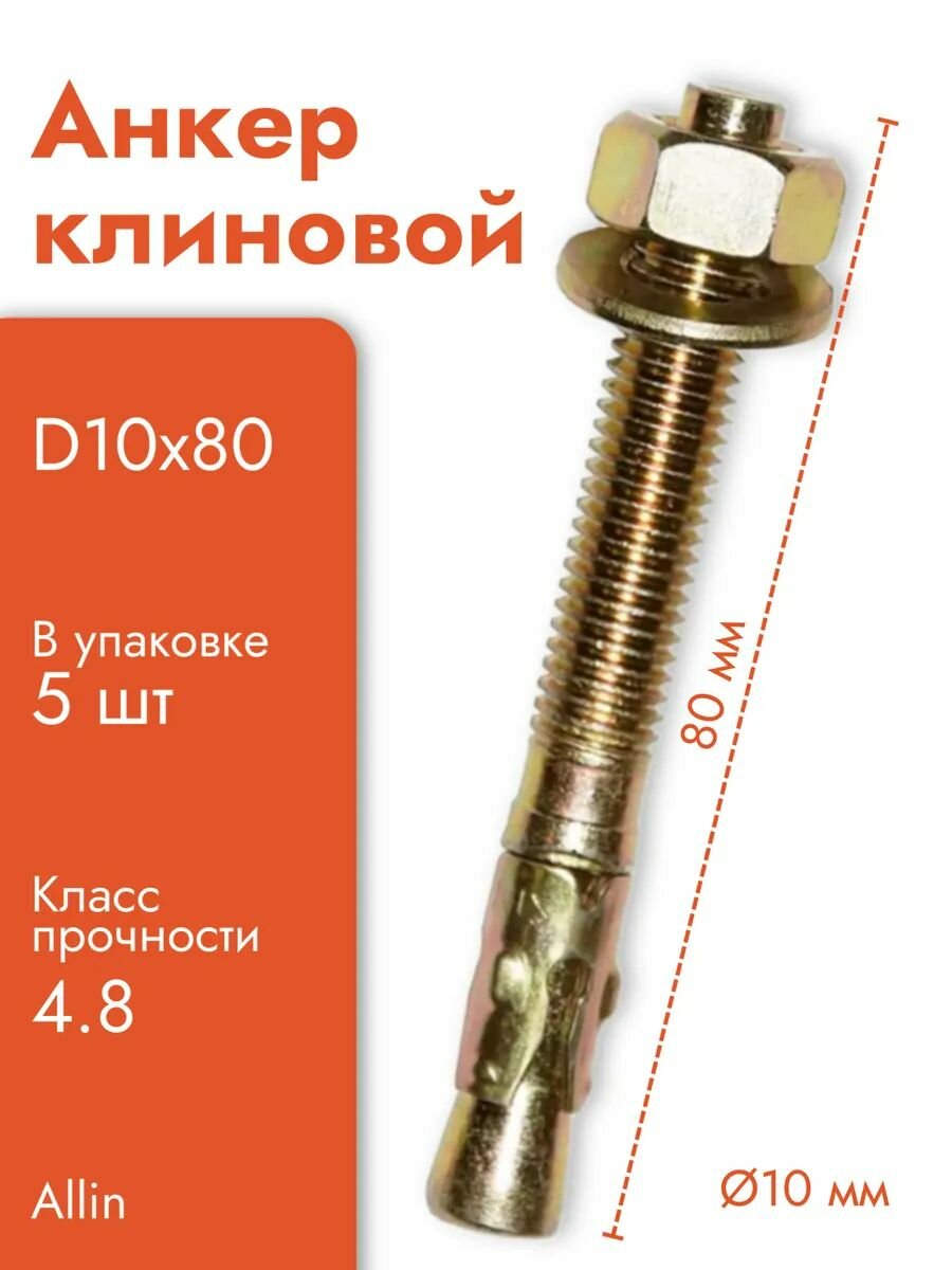 Анкер клиновой D10*80 мм (5 шт)