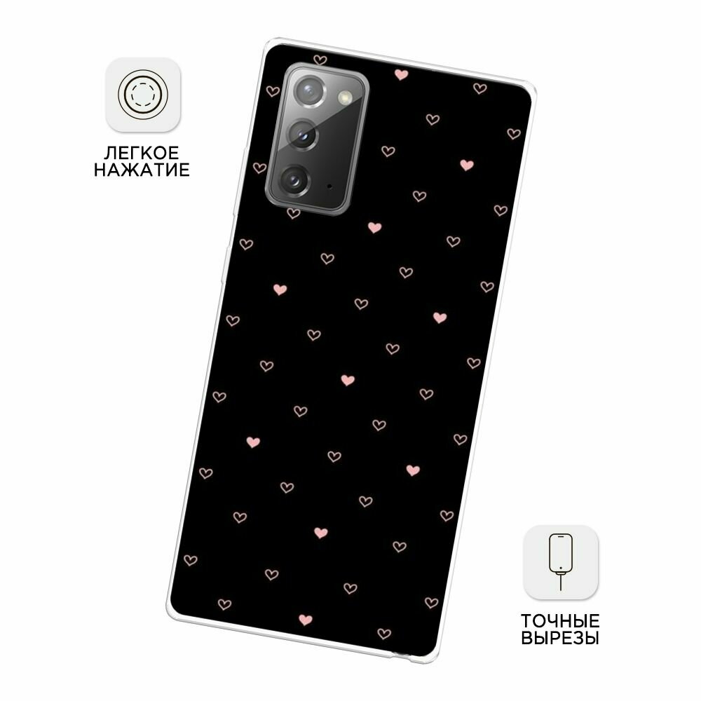 Чехол на Samsung Galaxy Note 20 / Самсунг Галакси Ноут 20 с принтом "Черный фон и сердечки" — фото 1